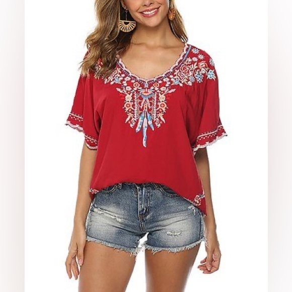 Johnny Was | Tops | Johnny Was Klarah Top In A Deep Red Color | Poshmark